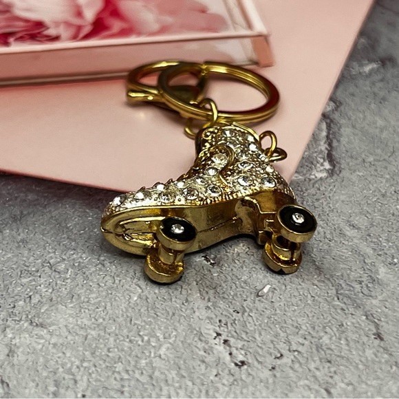 Accessories | Golden Roller Skate With Silver Crystals Keychain Charm ...
